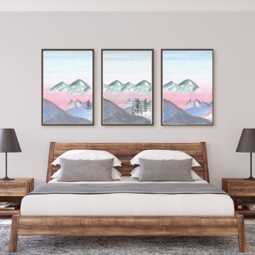 Mountain Art, Watercolor Mountain Print, Set of 3 Watercolor Print ...