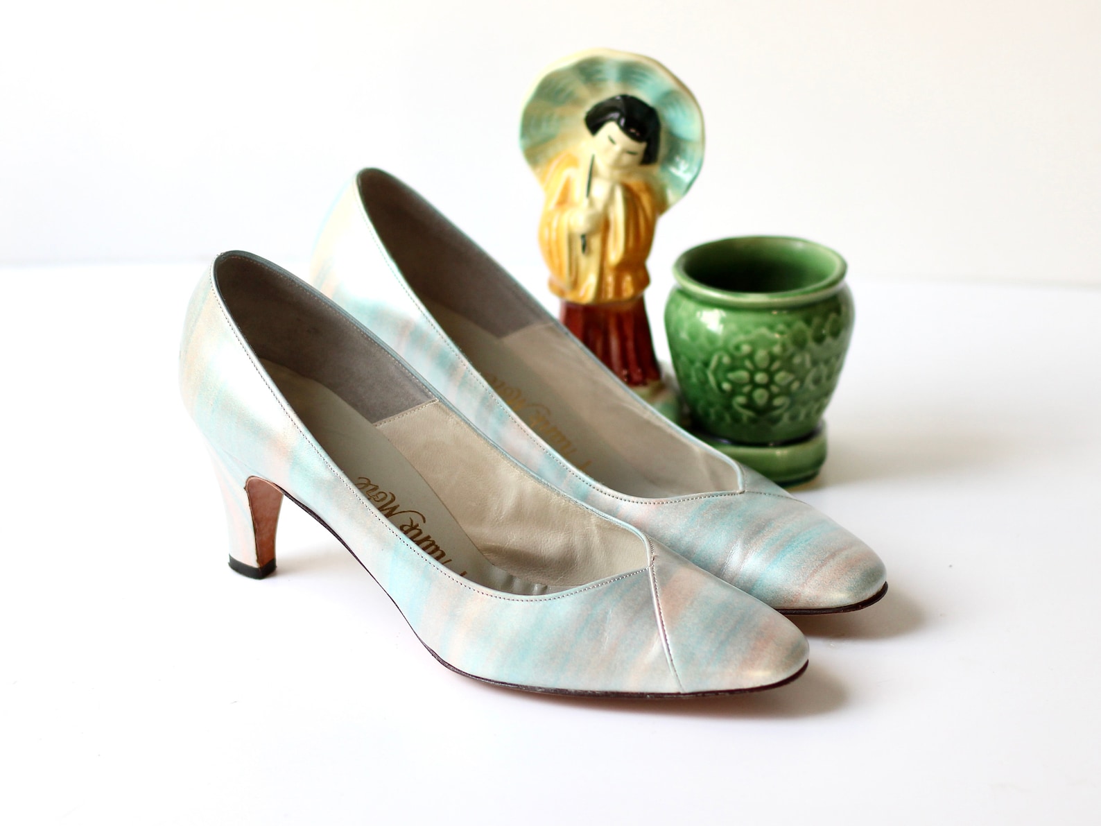 1950s Frank More Striped Leather Pumps: Vintage Sky Blue Heels, Size 5. ...