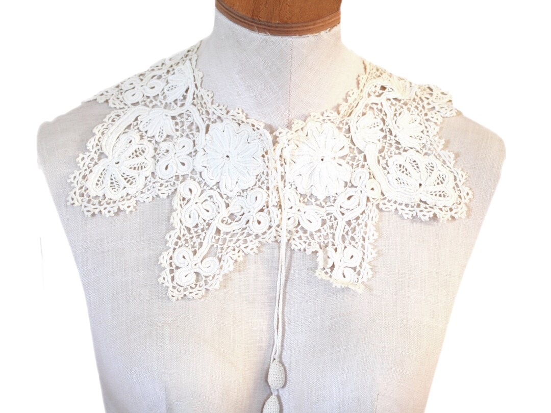 Edwardian Handmade Irish Clones Lace Collar Antique 1900s White Cotton ...