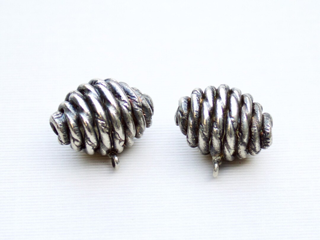 Vintage Sterling Silver Spiral Barrel Buttons Matching Pair of ...