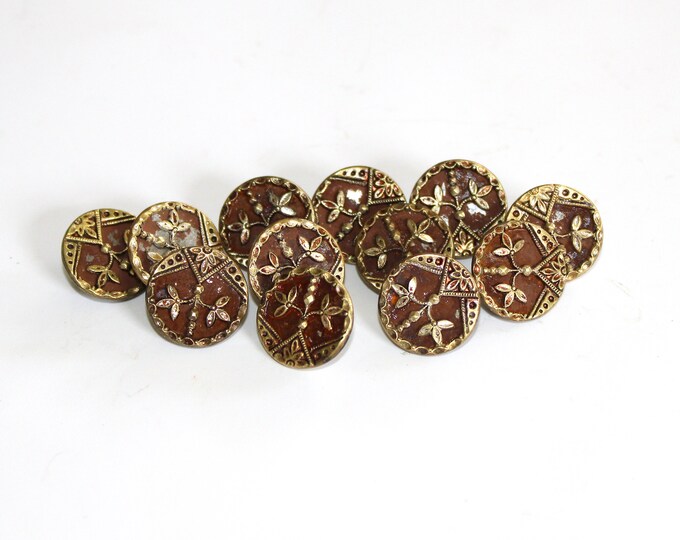 12 Antique Victorian Brass Relief Two Piece Buttons Matching Set - 19th ...