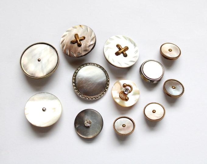 12 Antique Mother of Pearl Rimmed Pin Shank Buttons - Georgian ...