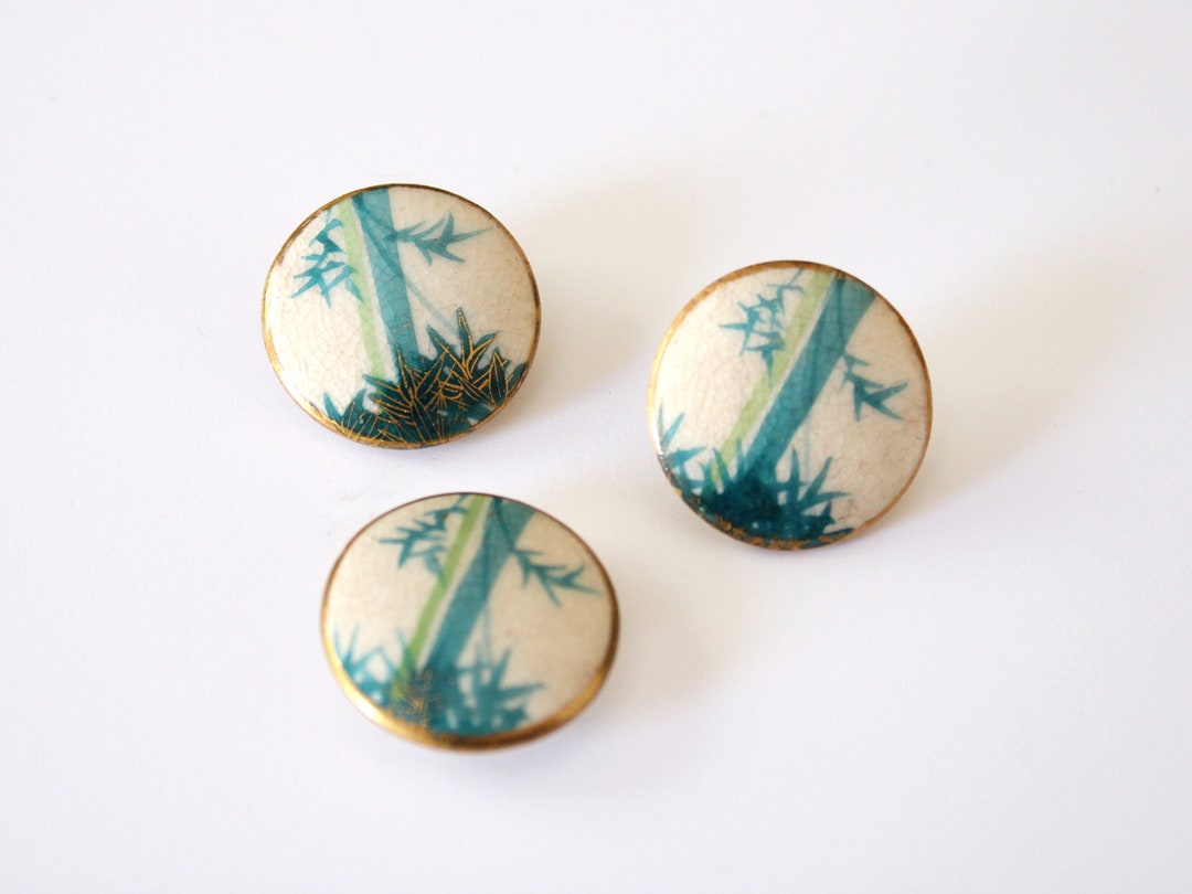 Antique Japanese Satsuma Ceramic Buttons: Hand-painted Bamboo, Gold ...