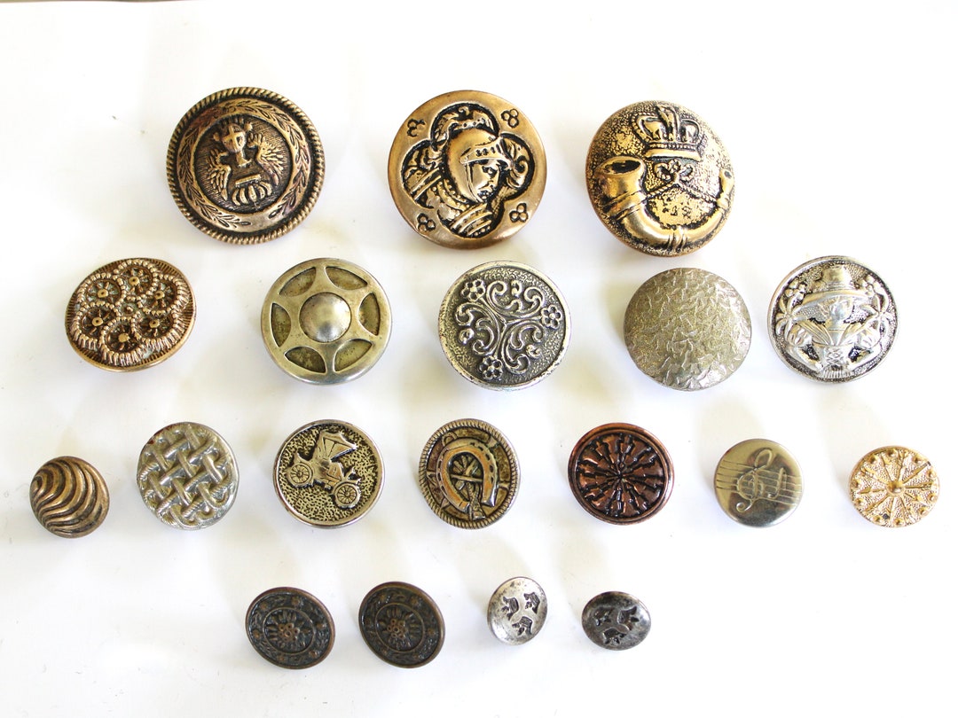 19 Antique and Vintage Two Piece Metal Buttons Collection - Stamped ...