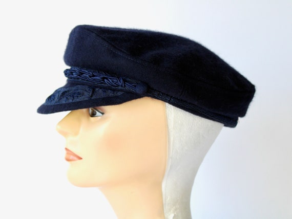 Vintage Captain Sailor Nautical Wool Hat Low Profile Cap Fisherman Navy ...