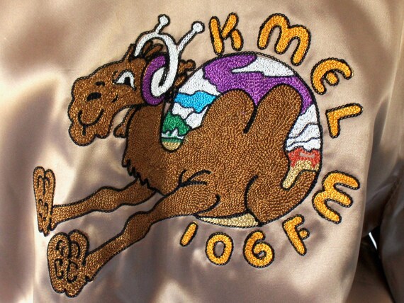 1980s KMEL 106 FM Gold Satin Embroidered Bomber Jacke… - Gem