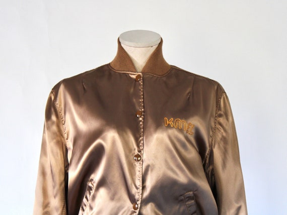1980s KMEL 106 FM Gold Satin Embroidered Bomber Jacke… - Gem