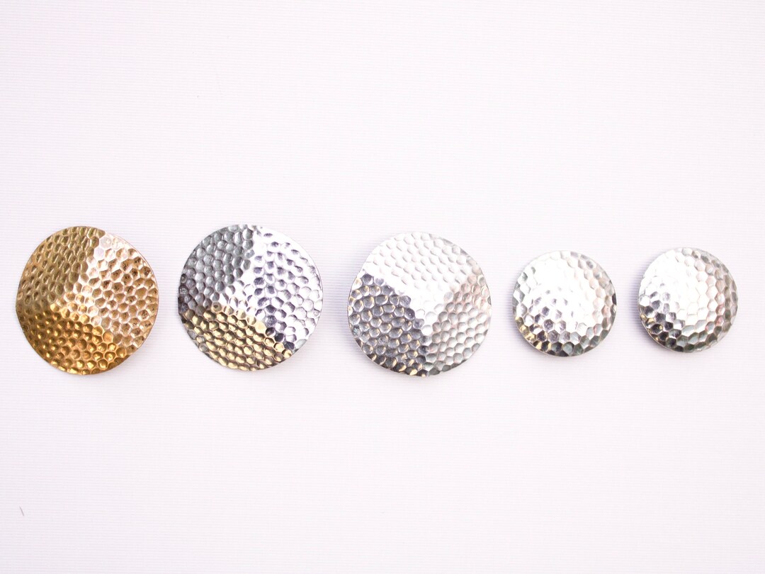 Vintage Dimpled Metal Concave Disc Buttons - Set of Five Large and ...