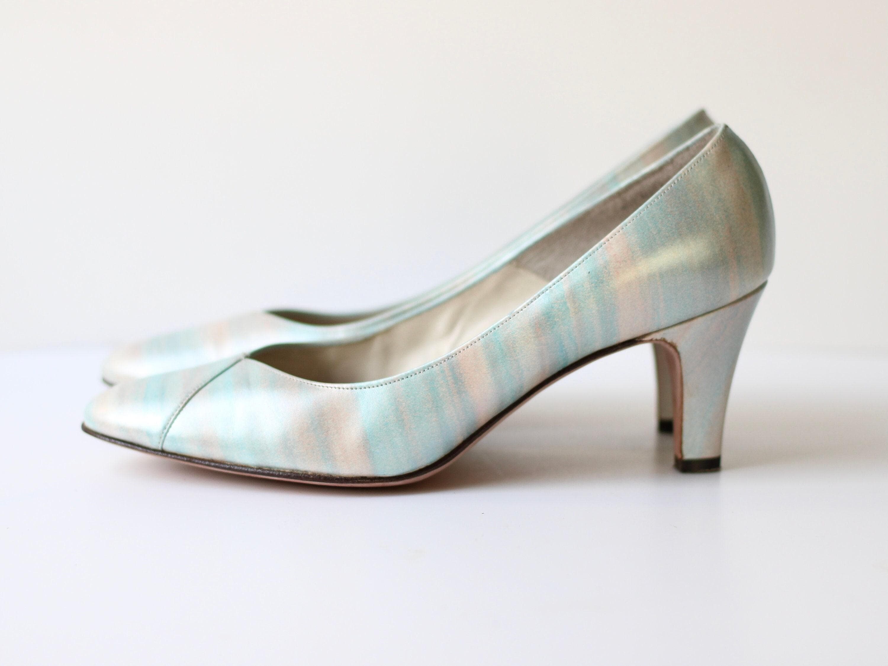 1950s Frank More Striped Leather Pumps: Vintage Sky Blue Heels, Size 5. ...