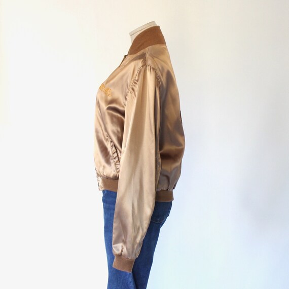 1980s KMEL 106 FM Gold Satin Embroidered Bomber Jacke… - Gem
