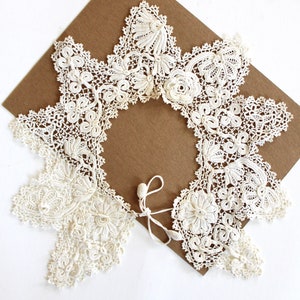 Edwardian Handmade Irish Clones Lace Collar Antique 1900s White Cotton ...