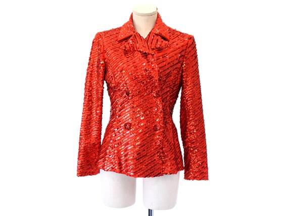 1960s Malcom Star Designer Red Sequin Double Breasted… - Gem