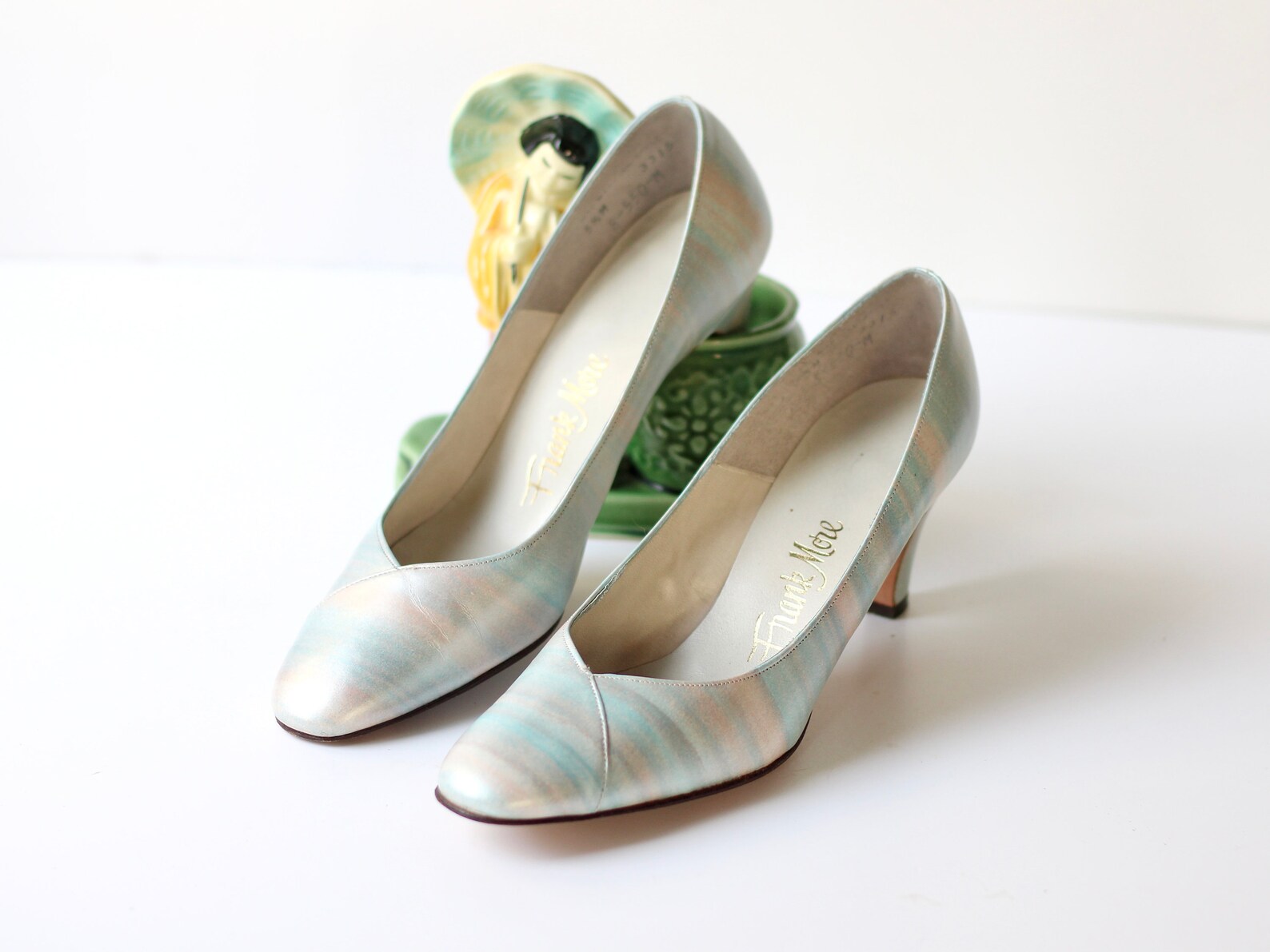 1950s Frank More Striped Leather Pumps: Vintage Sky Blue Heels, Size 5. ...