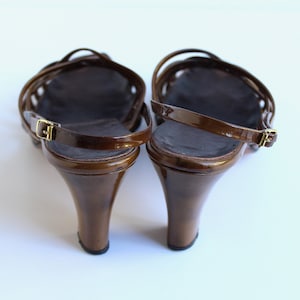 1960s Woven Patent Leather Slingback Sandals: Vintage Olive Brown Heels ...