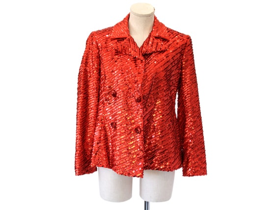 1960s Malcom Star Designer Red Sequin Double Breasted… - Gem