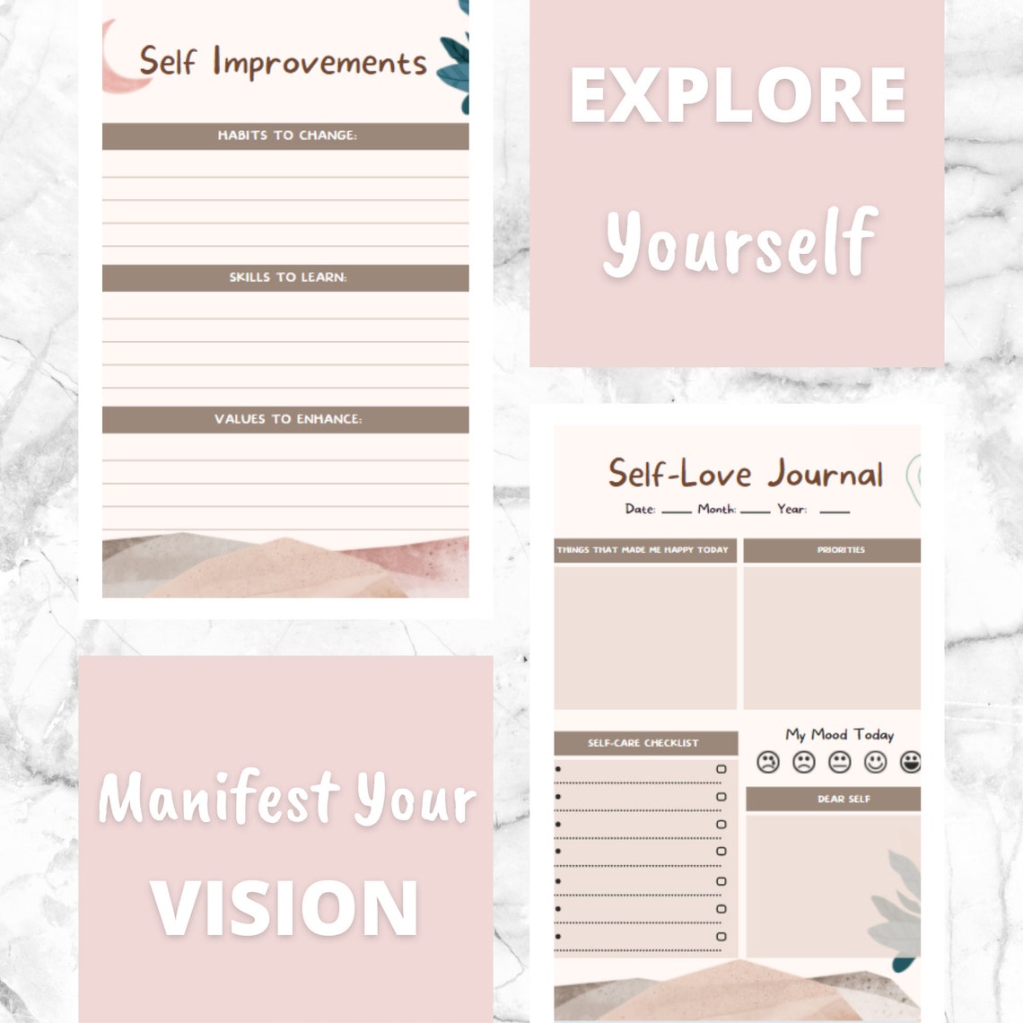 Printable Vision Board, Self Love Journal, Goal Tracker, A4 Size ...