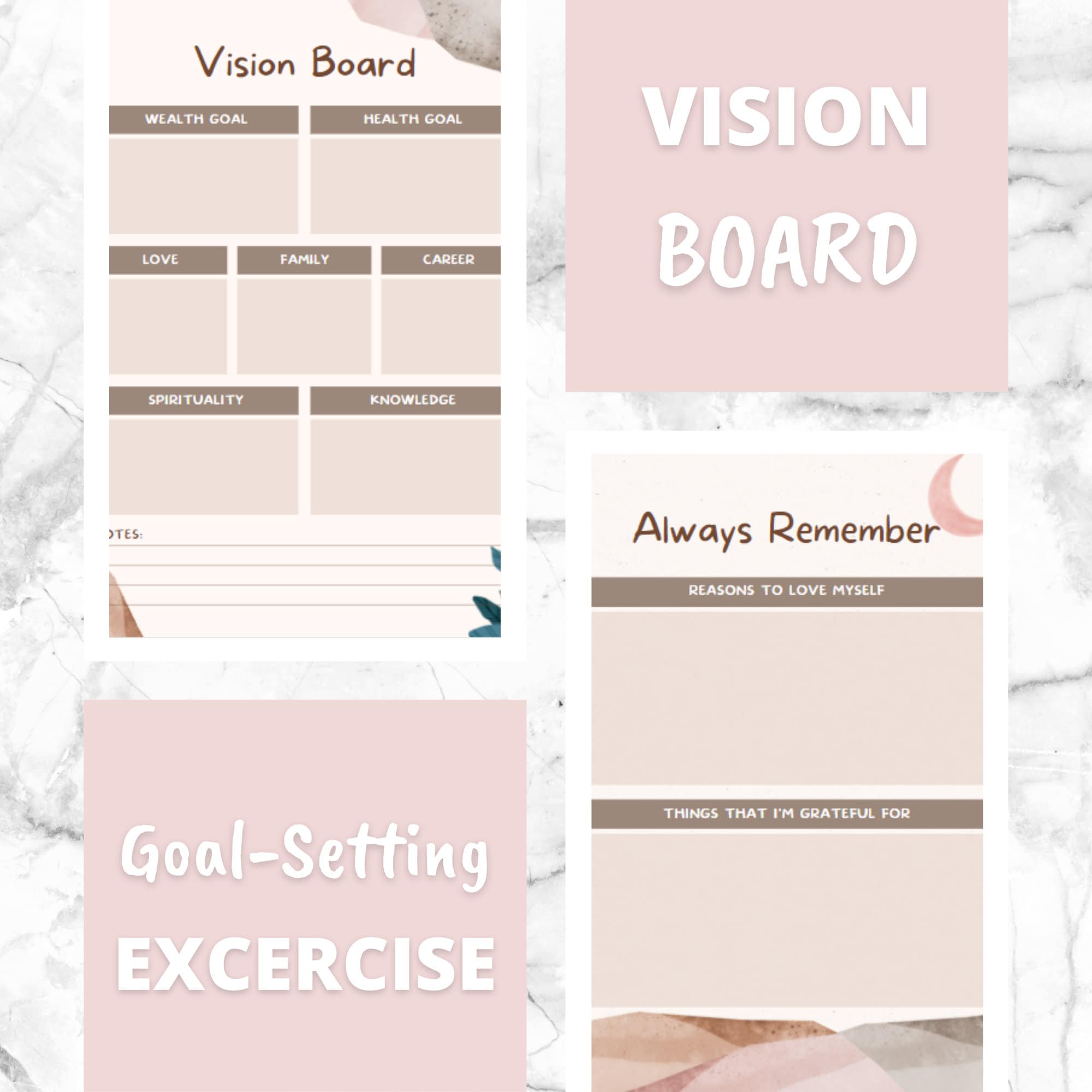 Printable Vision Board, Self Love Journal, Goal Tracker, A4 Size ...