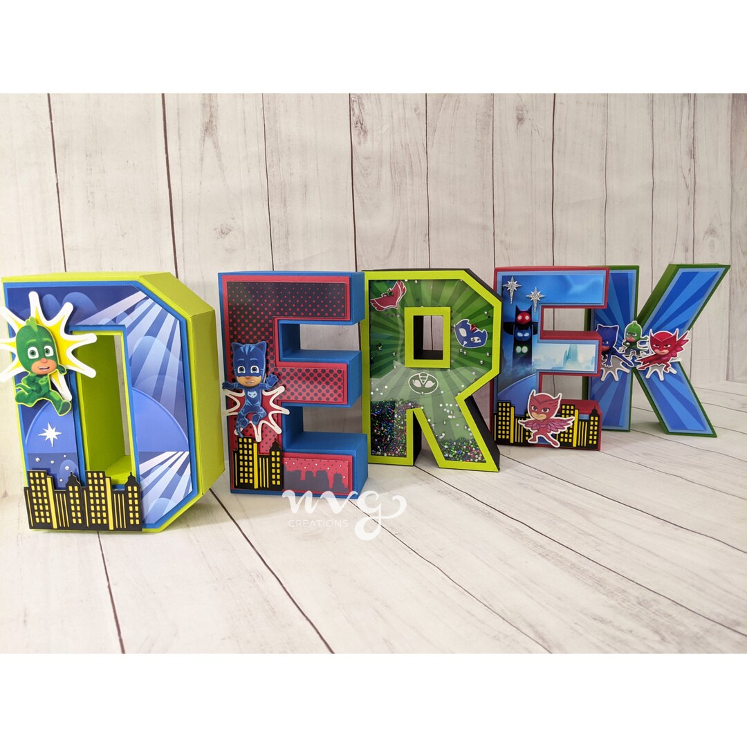 PJ Mask Party Decor, Custom Name, 3D Letters, Superhero, Birthday ...
