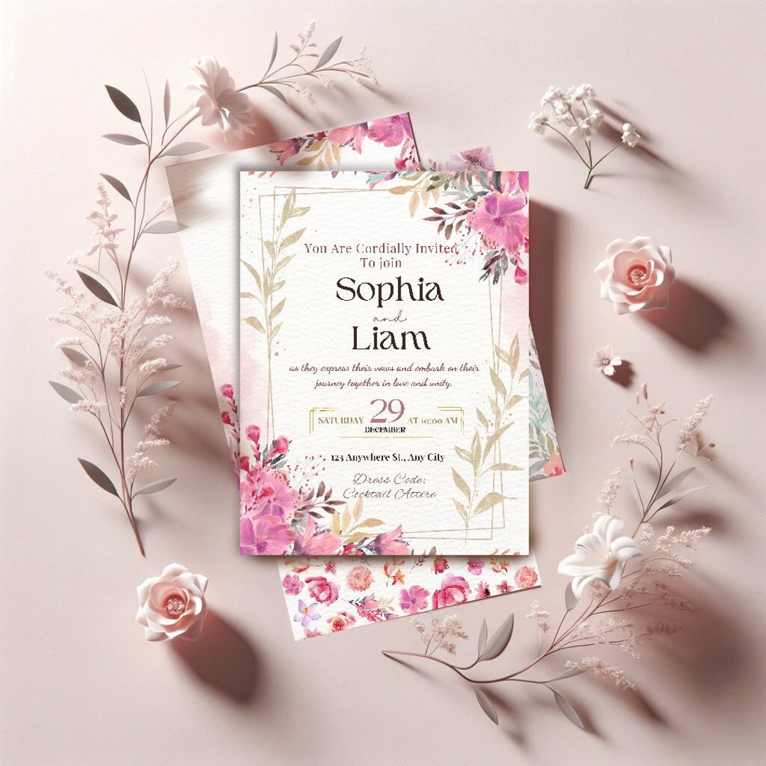 Editable Wedding Invitation Set, Floral Wedding Suite, Printable ...
