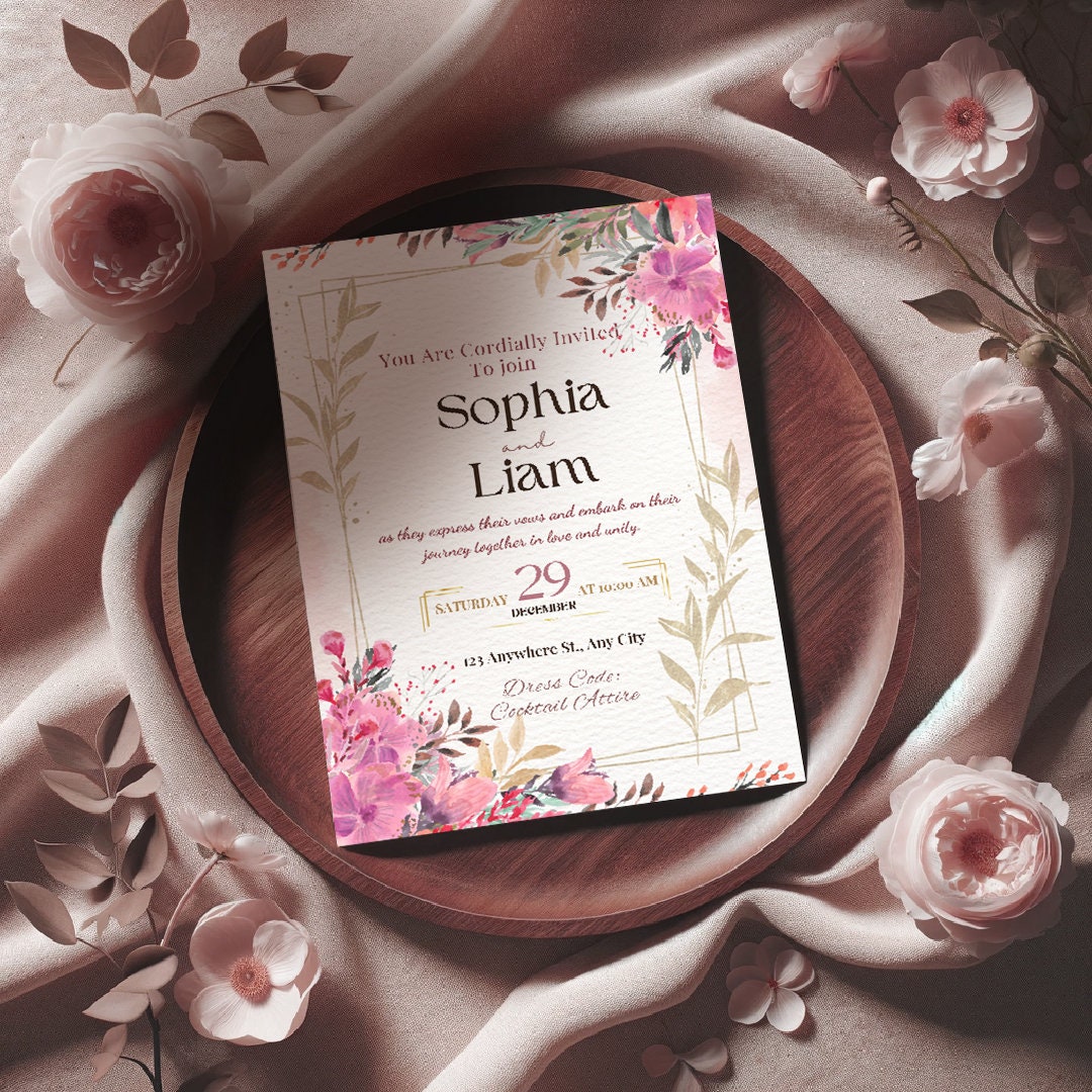 Editable Wedding Invitation Set, Floral Wedding Suite, Printable ...