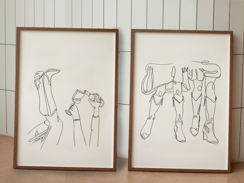 Cowgirl Single Line Prints Set of 2, Black and White Posters, Gallery ...