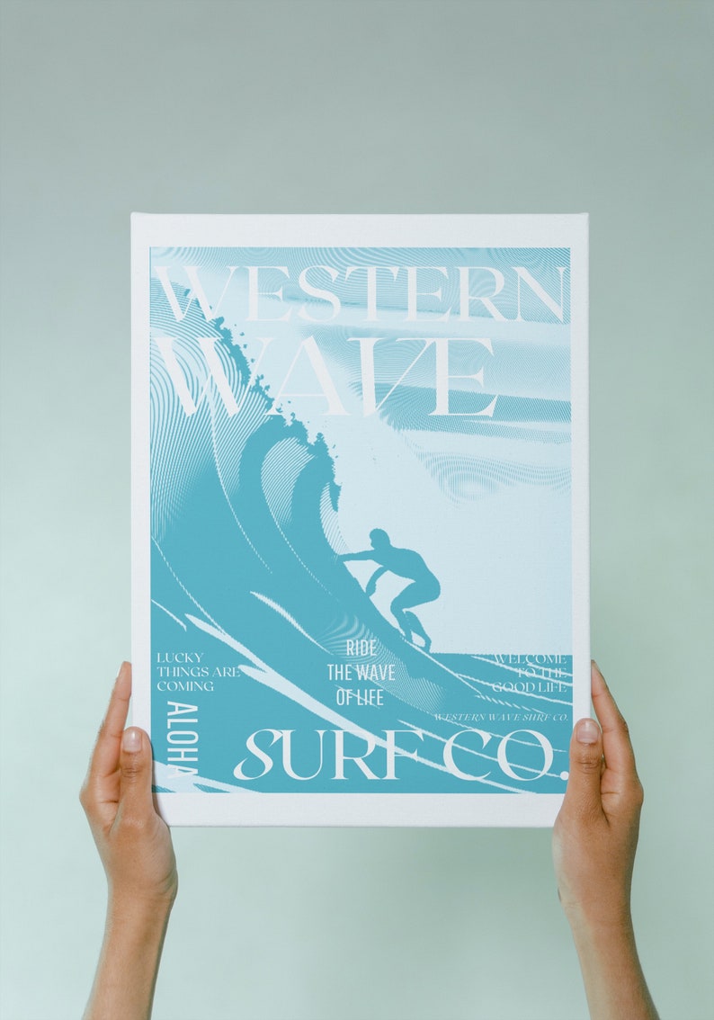 Western Wave Surf Co Print Teal Poster Light Blue Print - Etsy