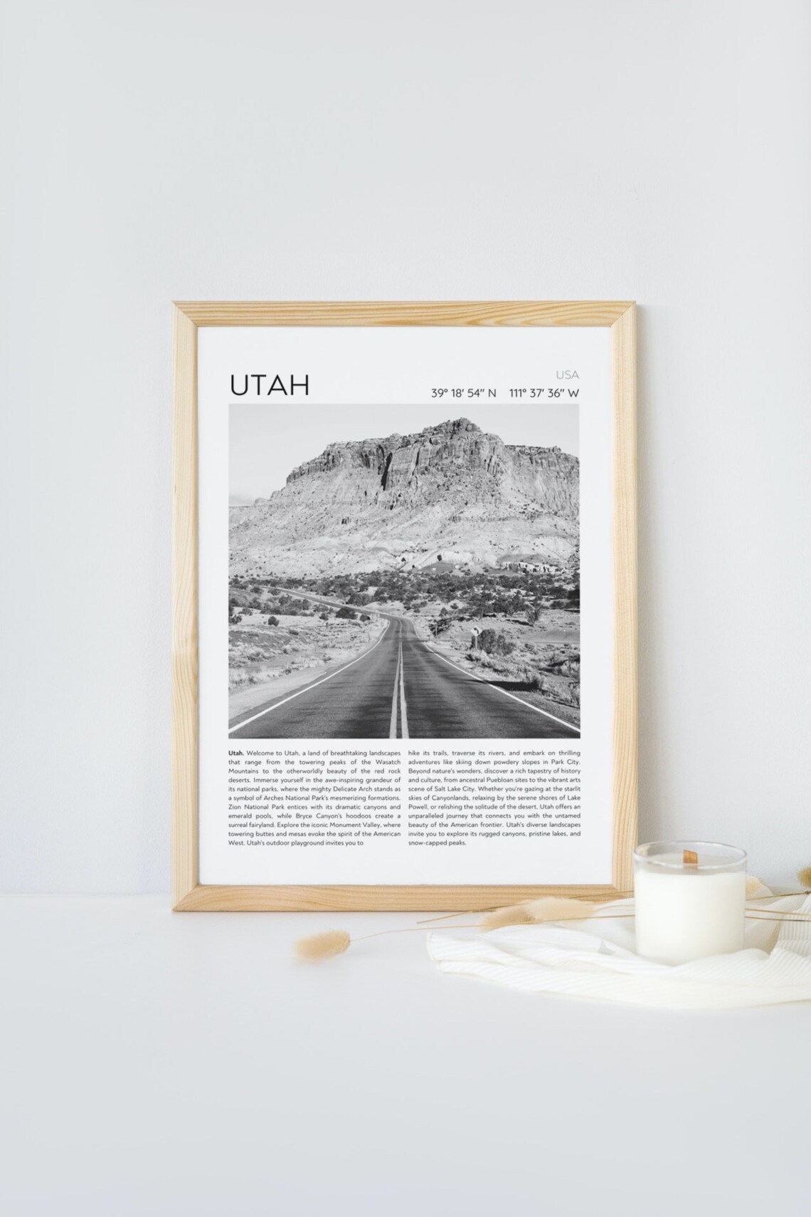 Utah Black and White Digital Print Vintage Wall Art Travel - Etsy