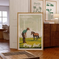 Vintage Cowboy Golf Poster Wall Art, Retro Black and White Western Golf ...
