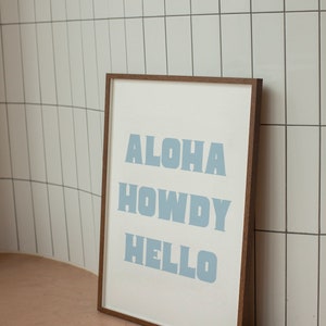 Aloha Howdy Hello, Cowgirl Blue Prints Set of 2, Light Blue Posters ...