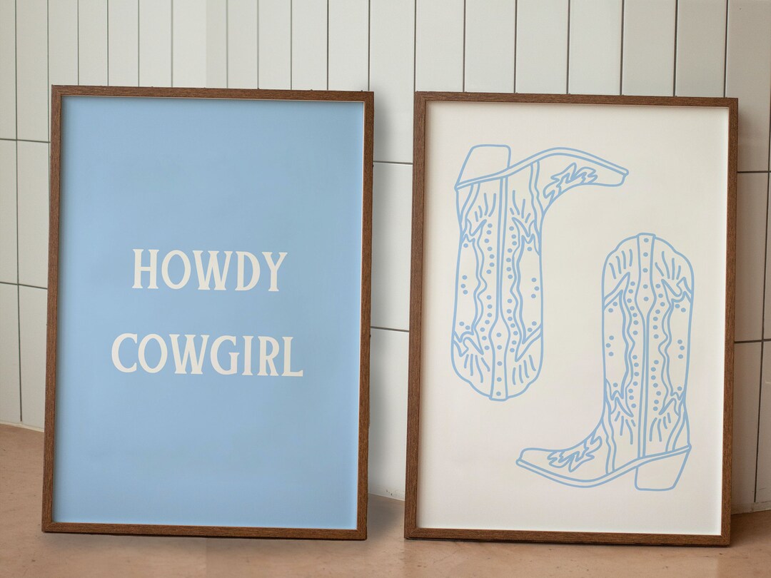 Howdy Cowgirl Light Blue Set of 2 Prints, Coastal Cowgirl, Western Wall ...