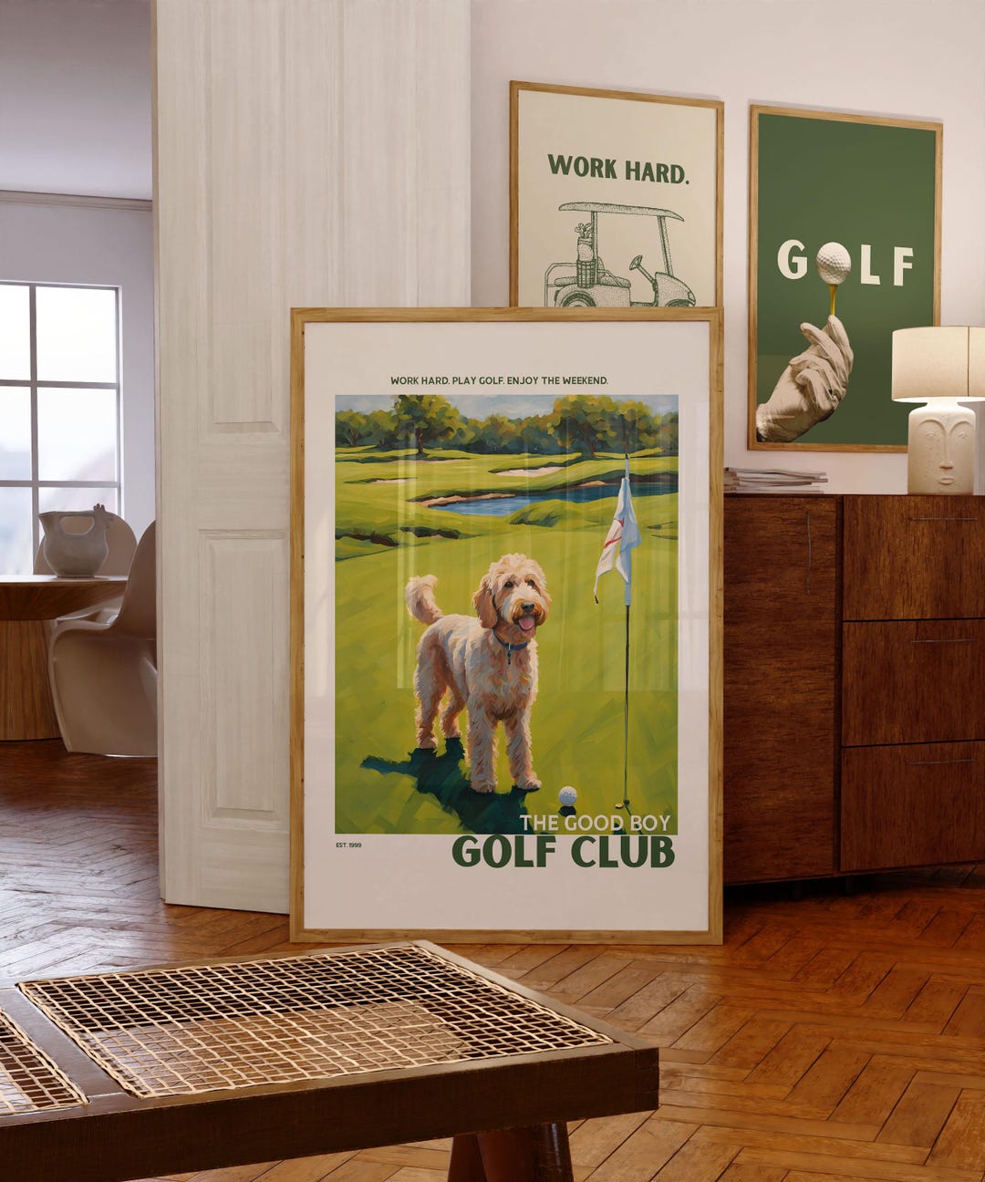 Golden Doodle Good Boy Golf Club Print: Impasto Style Dog Lover Gift ...