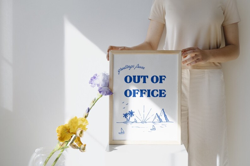 Greetings From Out of Office Print, Trendy Blue Wall Art, Retro ...