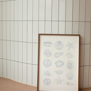 Coastal Light Blue Print, Seashells Wall Art, Beach House Decor ...