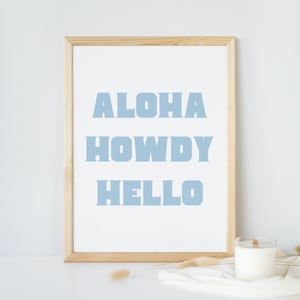 Aloha Howdy Hello, Cowgirl Blue Prints Set of 2, Light Blue Posters ...