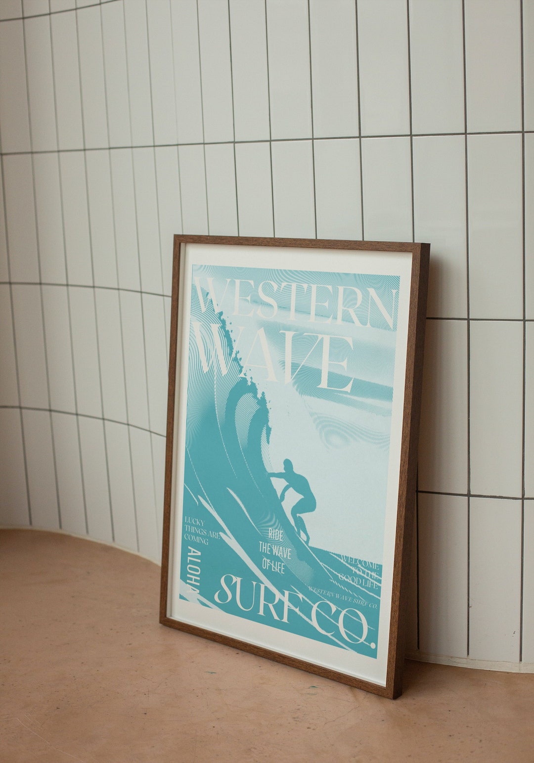 Western Wave Surf Co Print, Teal Poster, Light Blue Print, Surf Art ...