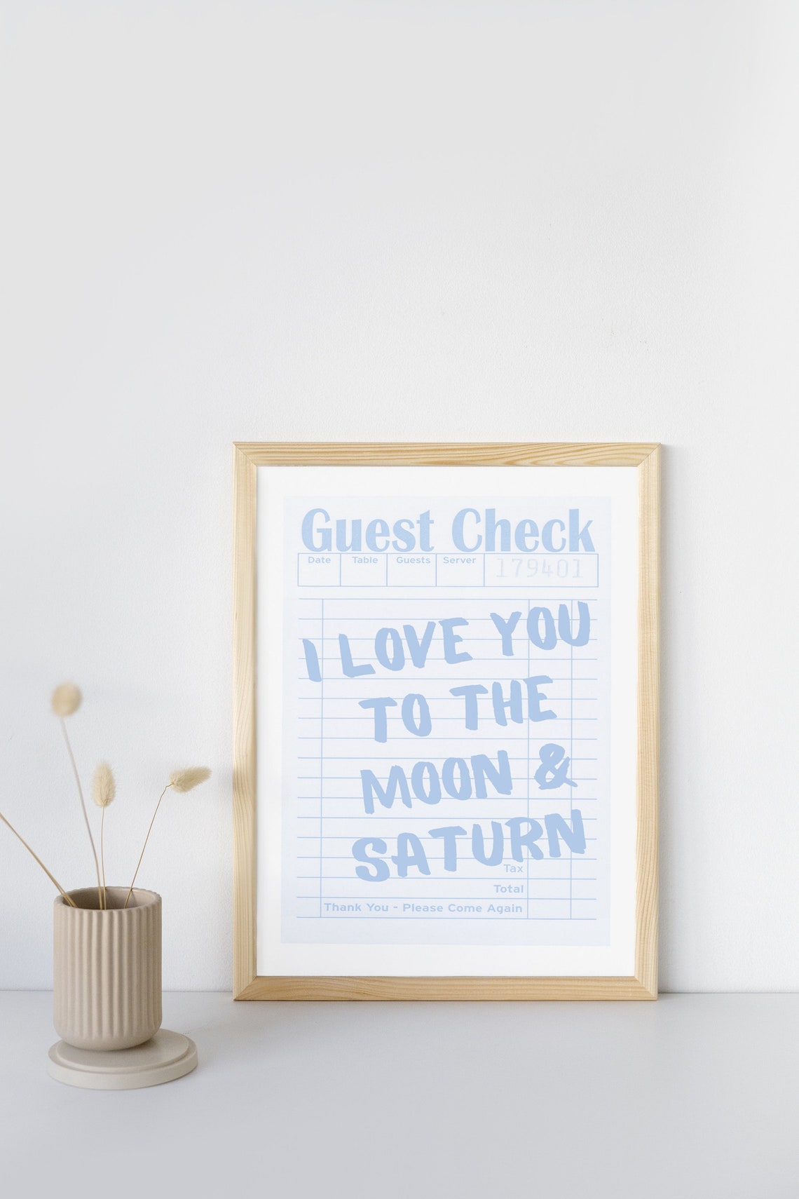 I Love You to the Moon & Saturn Print, Blue Guest Check (digital ...