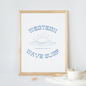 Surf Poster, Western Wave Surf Co, Coastal Cowgirl Wall Art, Light Blue ...
