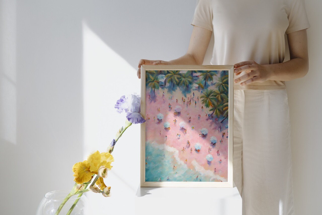 Pink Sand Beach Print, Beach House Decor, Pink Posters, Impasto ...