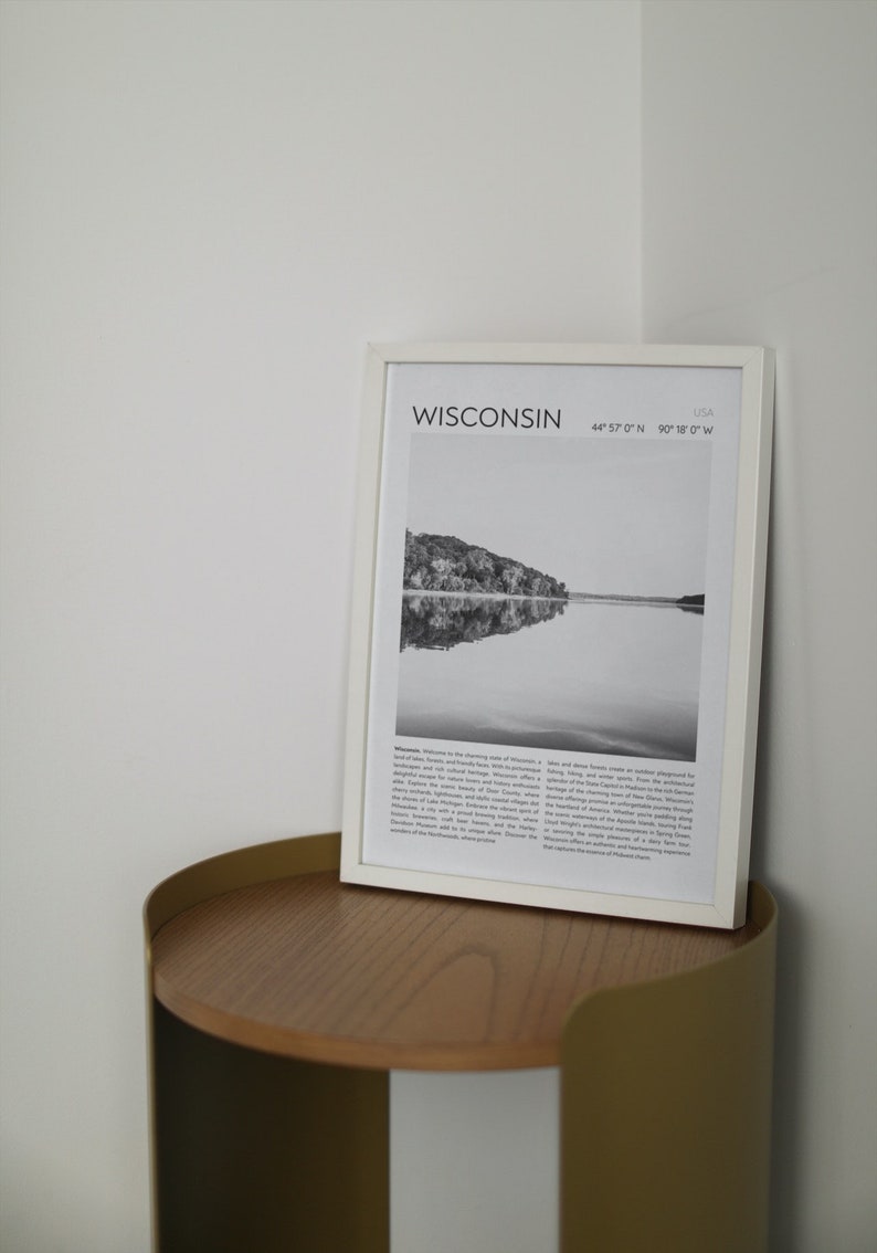 Wisconsin Black and White Digital Print, Vintage Wall Art, Travel Black ...