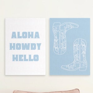 Aloha Howdy Hello, Cowgirl Blue Prints Set of 2, Light Blue Posters ...