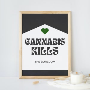 Cannabis Kills the Boredom Poster, Bar Cart Wall Art, Vintage Marlboro ...