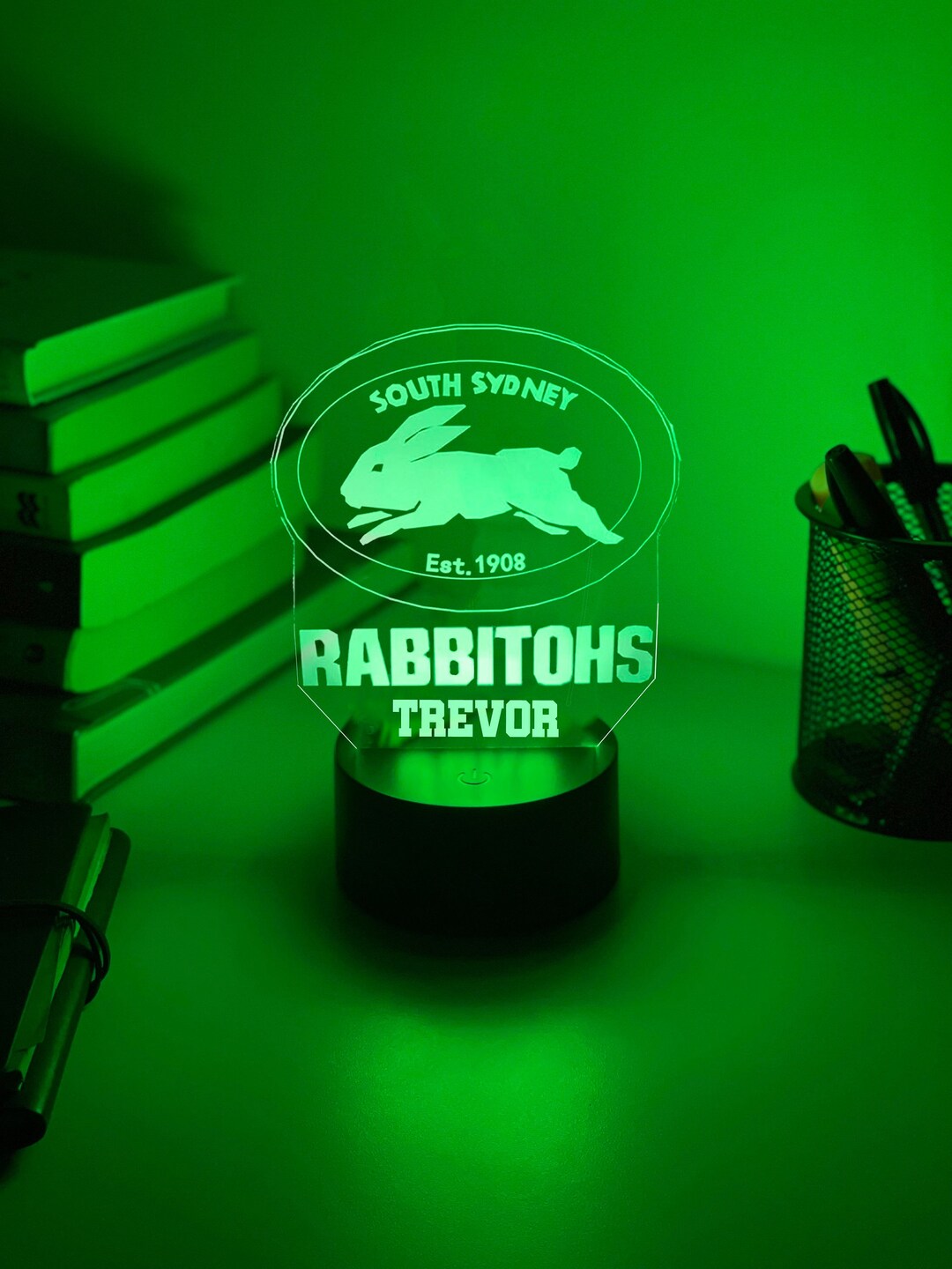 Personalised NRL South Sydney RABBITHOS 3D Night Light Gift for Footy ...