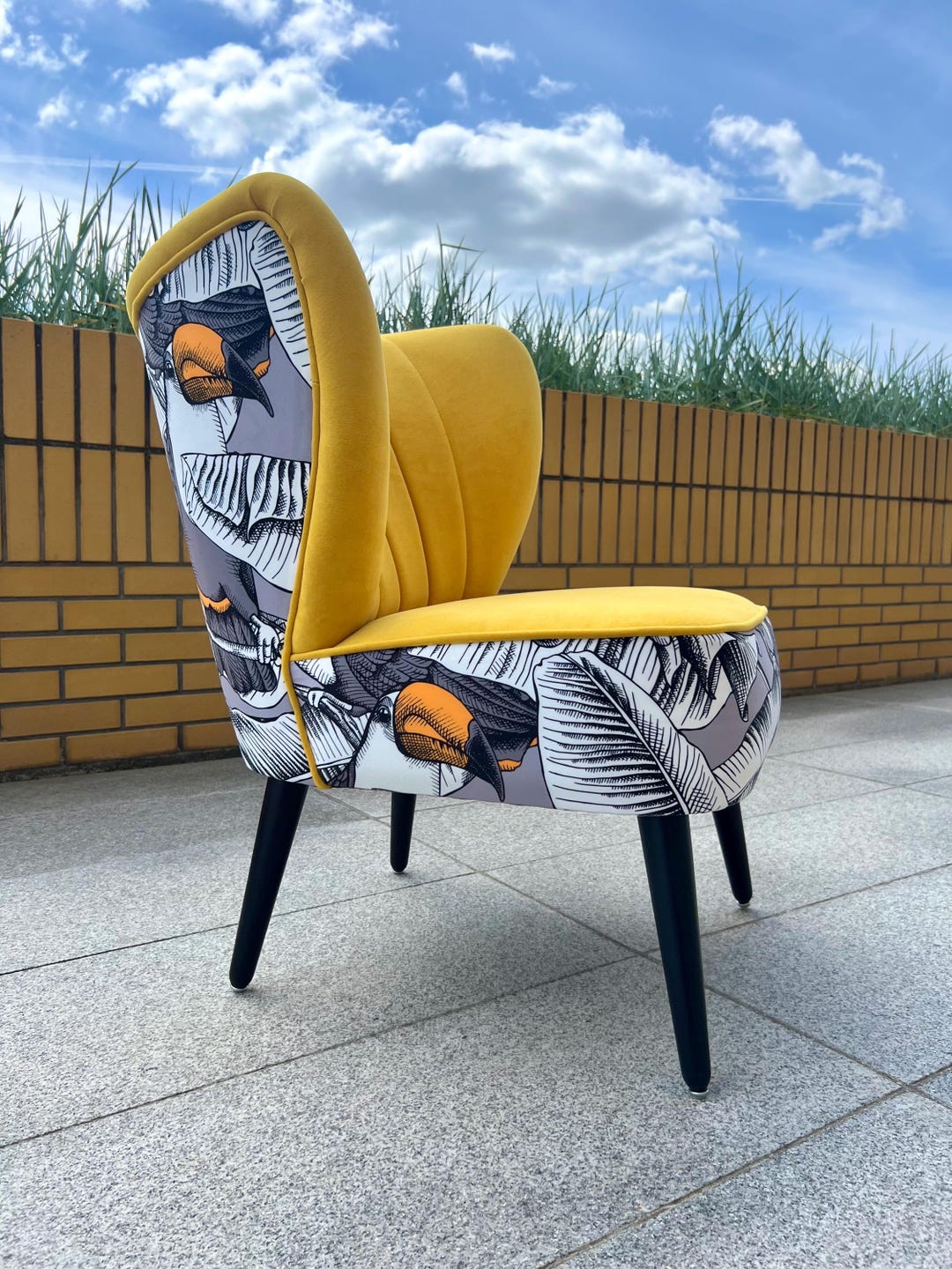 Armchair Toucans Modern Design Yellow Cocktail Chair - Etsy UK