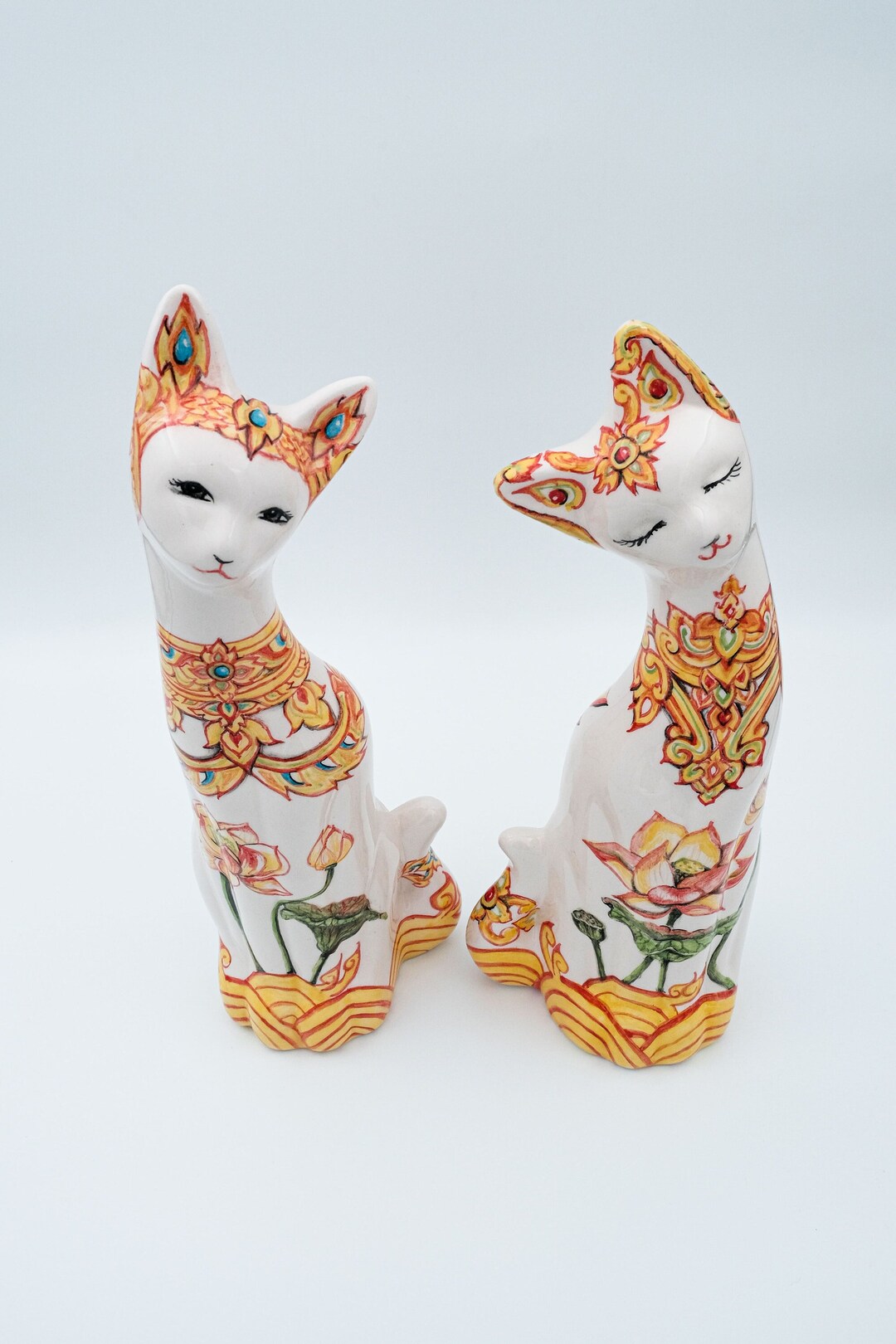 Ceramic Hand Painted Cat Trinket Set of 2, Handmade Ceramic Cat ...