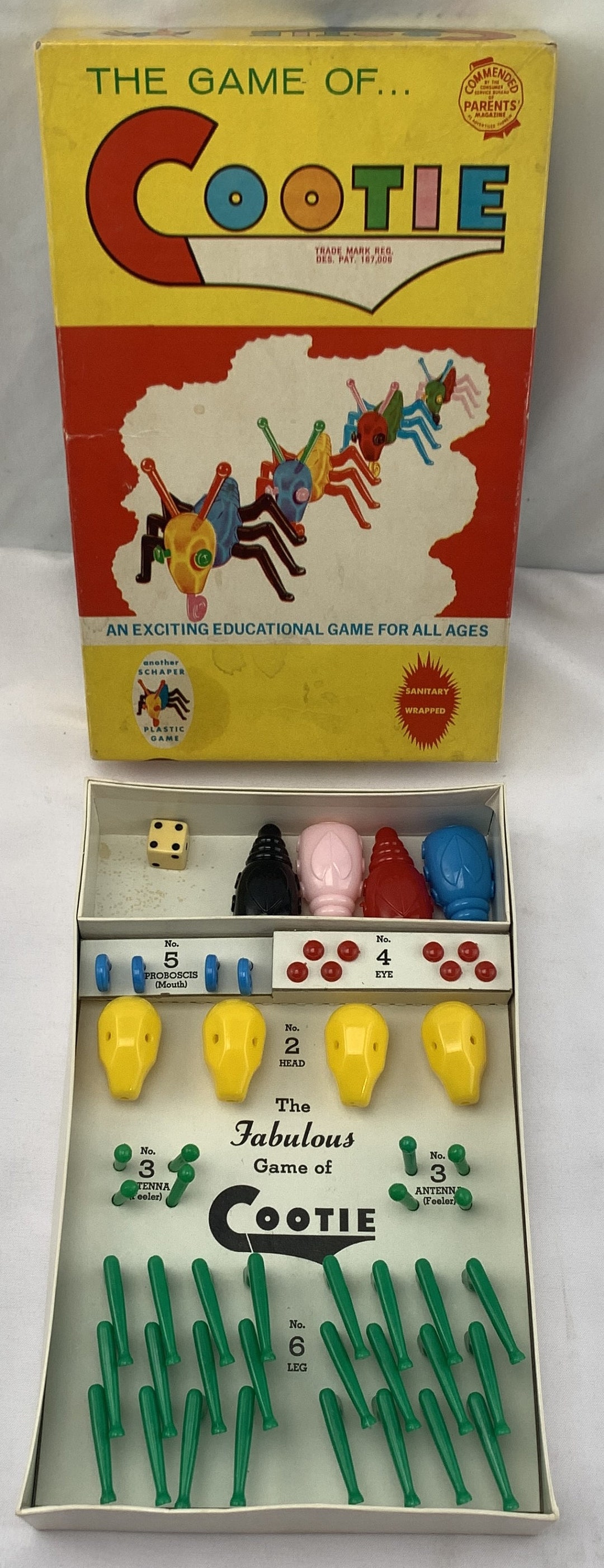 1949 Cootie Game by Schaper Complete Yellow Heads in Great Condition ...