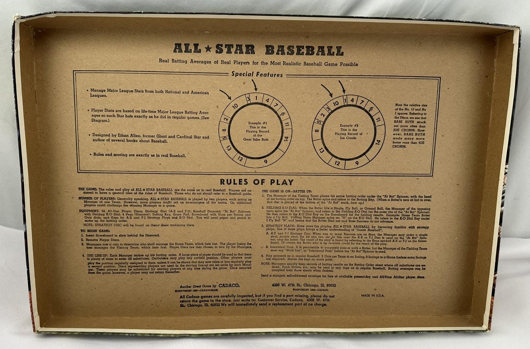 1968 All Star Baseball Board Game Cadaco Complete Very Good Condition ...