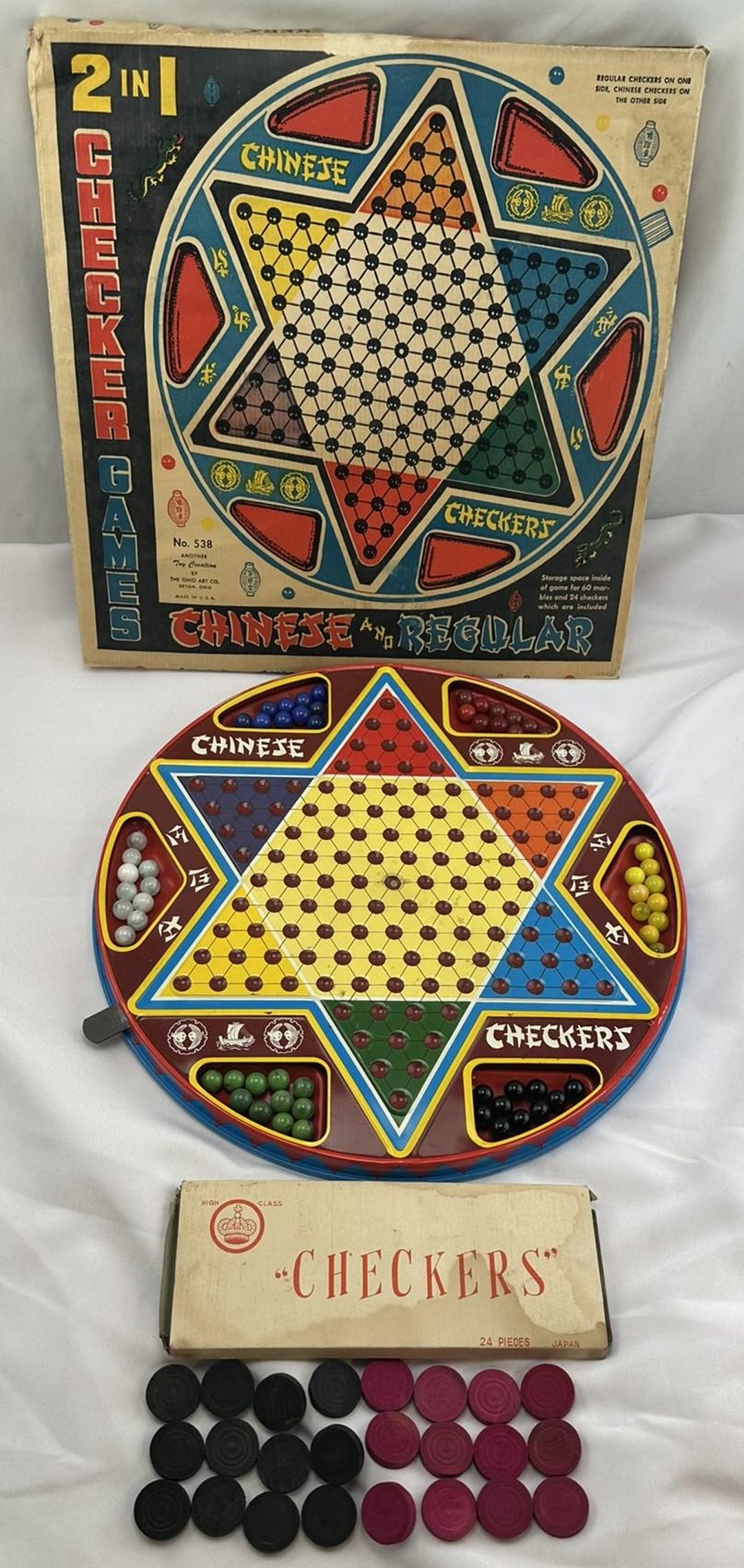 Vintage Ohio Art Chinese Checkers Glass Marbles No. 538 Great Cond FREE ...