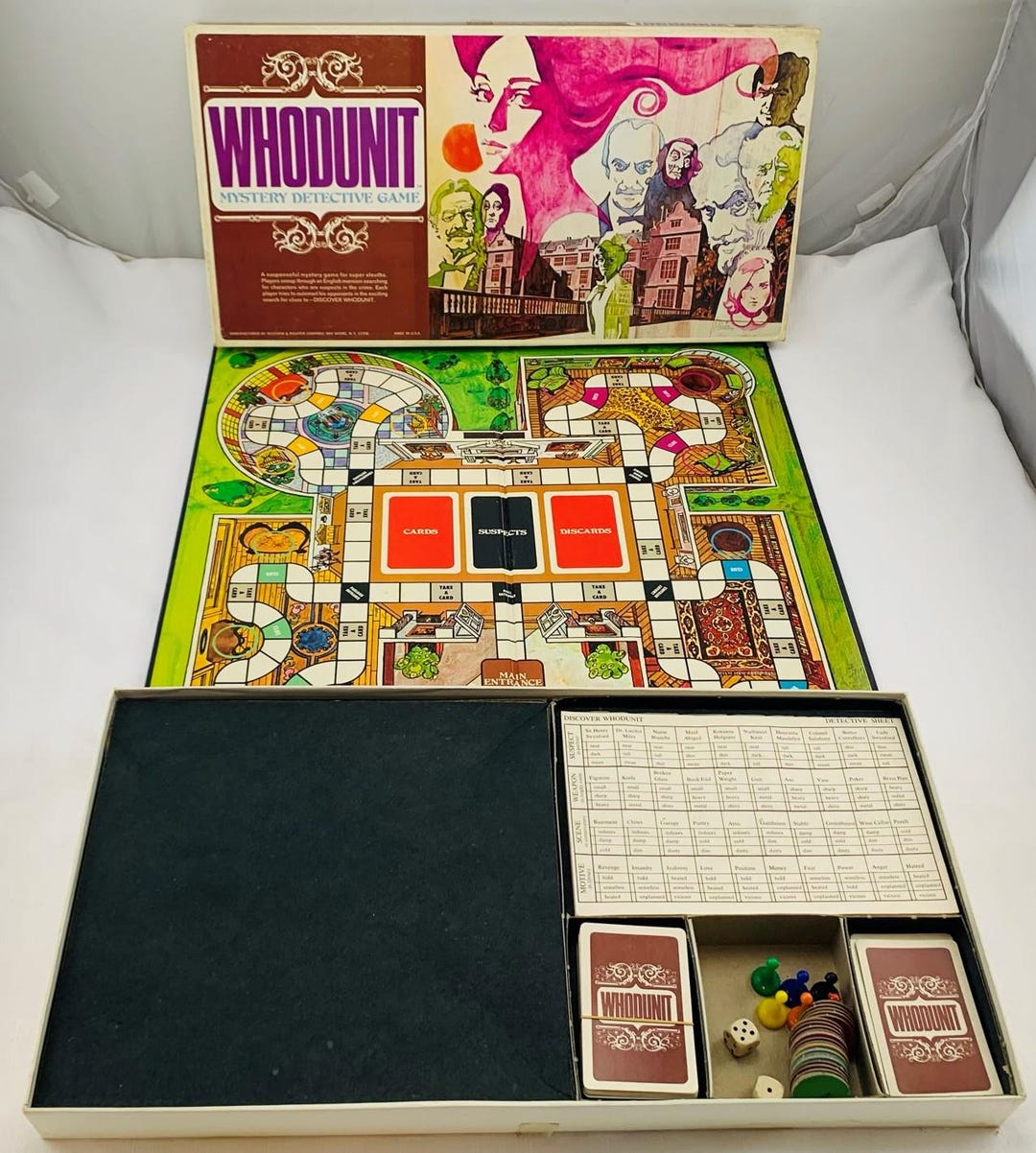 1972 Whodunit Board Game Selchow Righter Complete Great Condition FREE ...