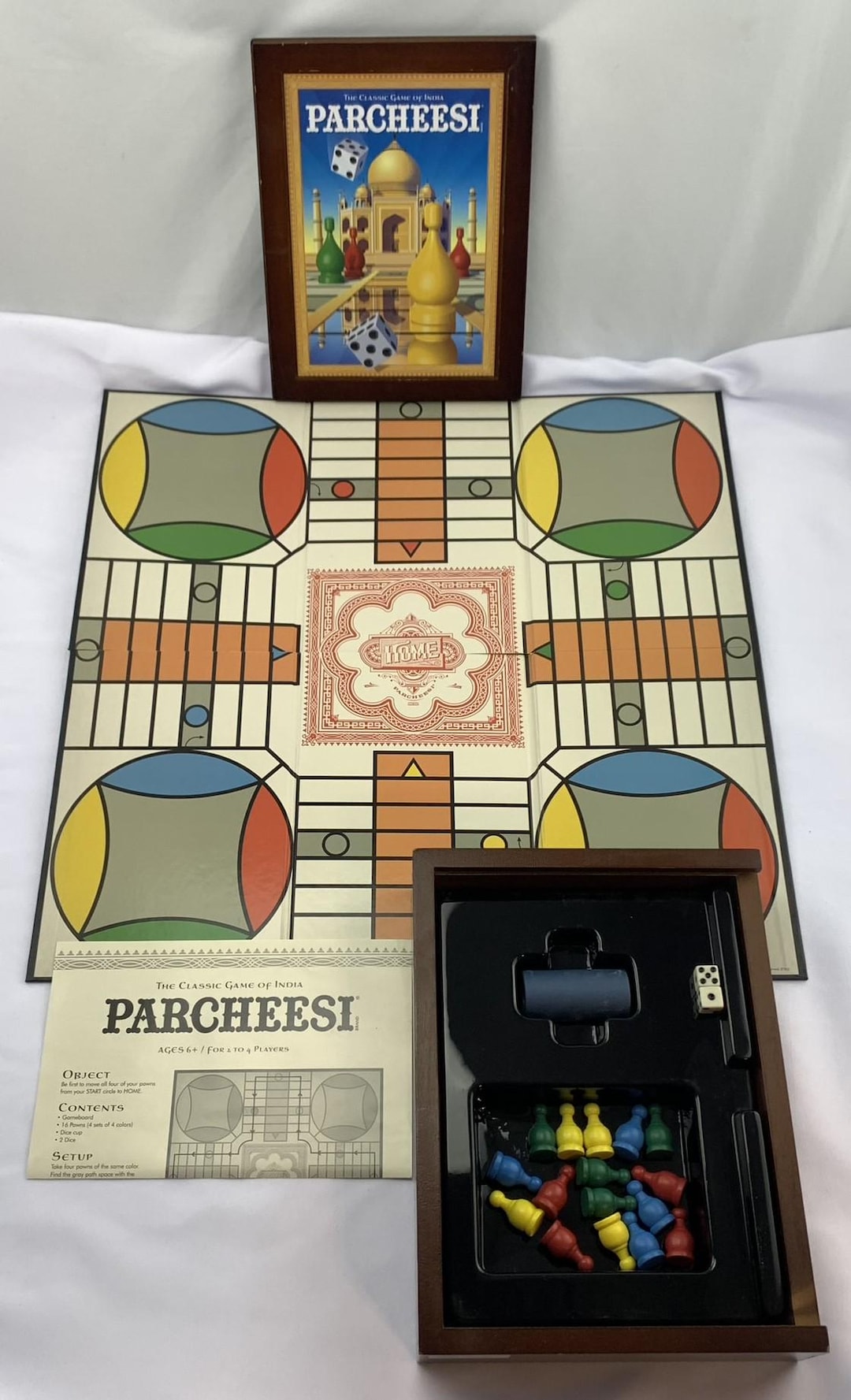 2005 Parcheesi Game of India Wood Box Book Edition by Hasbro Complete ...