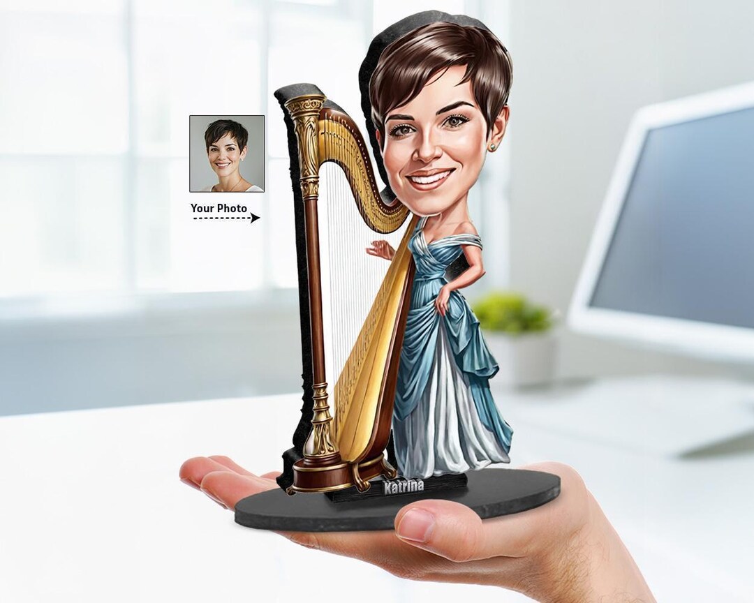 Harpist Figurine | Custom Harp Player Gift From Your Photo ...